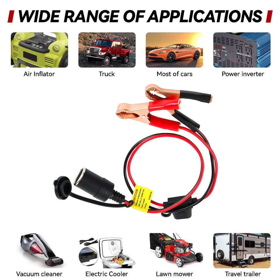 12V Battery To Cigarette Lighter Adapter Alligator Clamp Clip 12 Volt ...