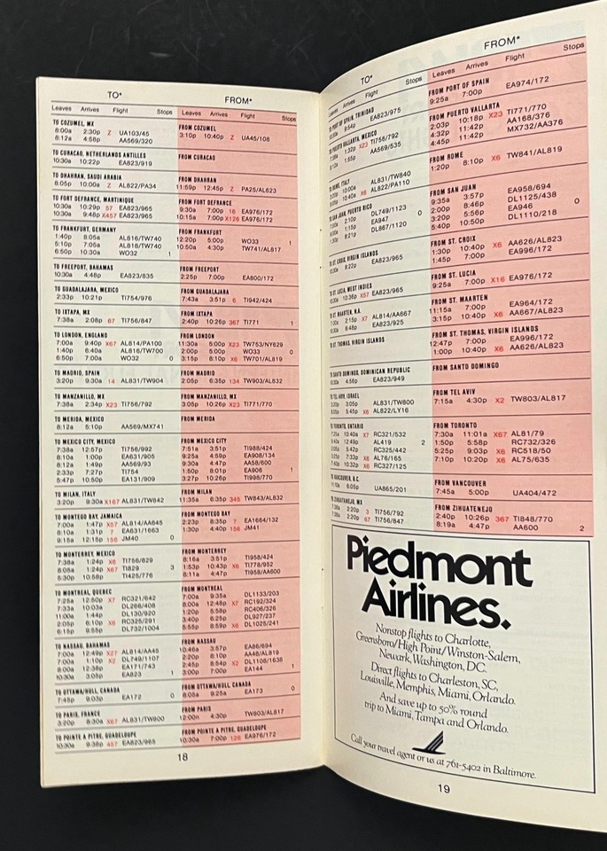 1982 Baltimore Washington Int'l Airport BWI Flight Guide Vintage Travel ...