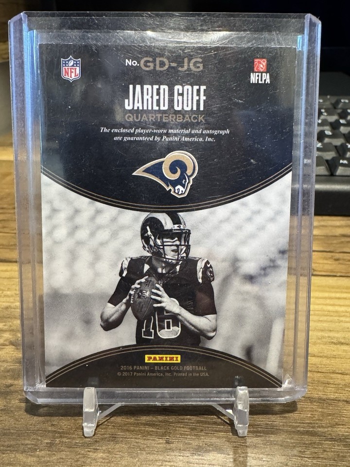Jared Goff Rookie 2016 Panini Black Gold Grand Debut Autograph Jersey ...