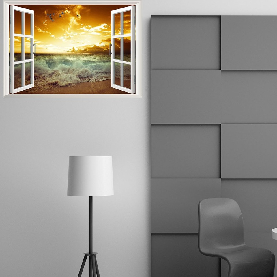 Living Room Sticker Wall Art Stickers Fake Window Poster Creative | eBay UK