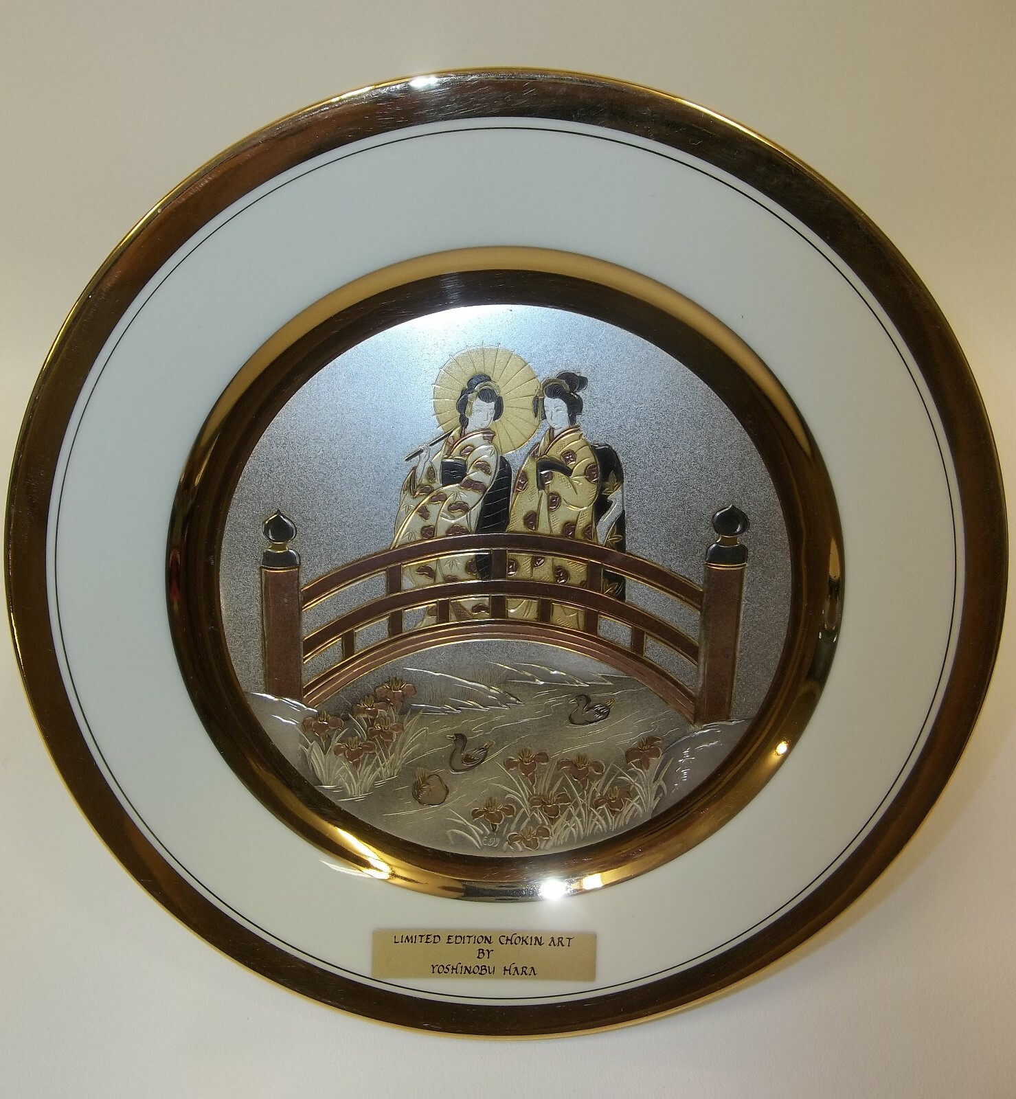 Ltd Ed Chokin Art Plate - Yoshinobu Hara - Geisha's Crossing Bridge | eBay