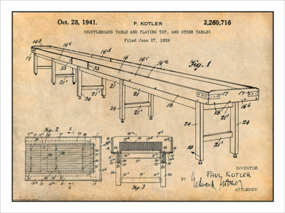 1939 Shuffleboard Table Patent Print Art Drawing Poster | eBay