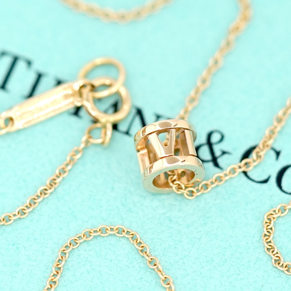 Tiffany & Co. Atlas Mini Ring Pendant Necklace 16" 18K Rose Gold Auth w ...