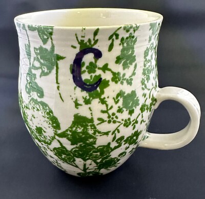 Anthropologie HOMEGROWN 16 oz Monogram Green Coffee Mug Letter Initial ...