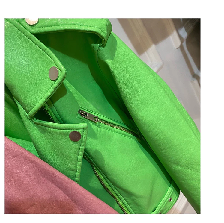 Neon Green Faux Leather Stylish Biker Jacket Streetwear Motorcycle Zip ...