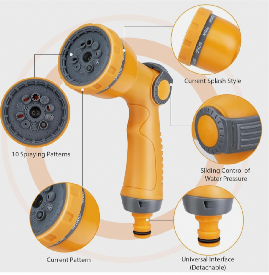 Garden Hose Spray Gun Hose Pipe Spray Gun Nozzle Car Wash 10 Adjustable ...