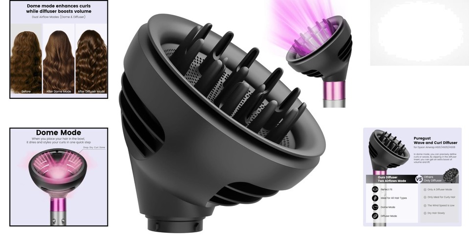 Wave Curl Diffuser Attachment for Dyson Airwrap HS01 HS05 – Black Hair ...