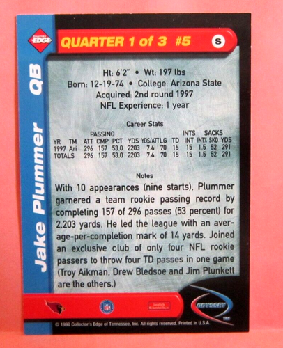 Jake Plummer 1998 Collector's Edge Odyssey Autograph Card!Cardinals QB ...