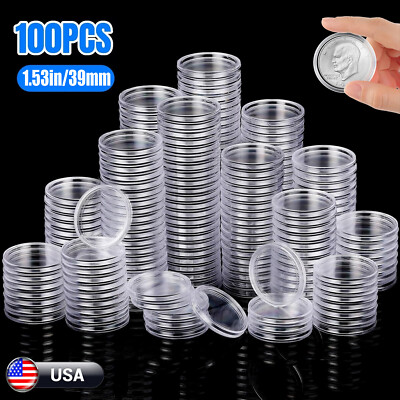 100Pcs 39mm Coin Capsule Holder Clear Storage For 1 oz Silver & Copper ...