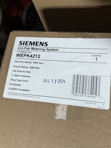 New Siemens WEPK4212 400 Amp 2 Two Meter Main Electrical Panel 1PH Ring ...