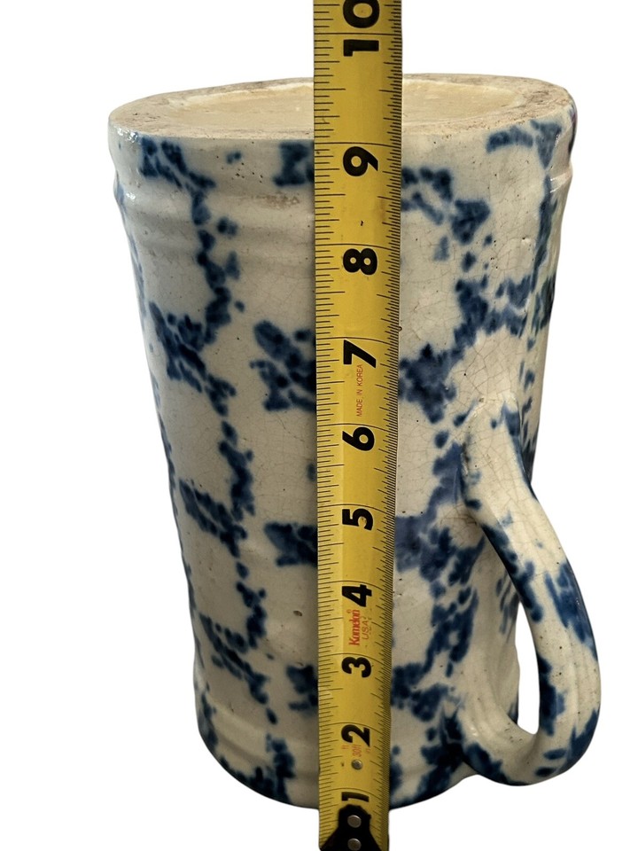 19th Century Spongeware 9" Pitcher Antique Decorated Chainlink Pattern ...