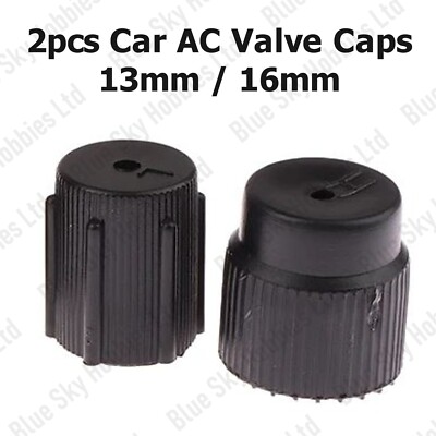 2x Car AC Valve Caps 16mm High / 13mm Low Refrigerant Port Dust Covers ...
