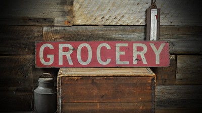Primitive Distressed Grocery Sign - Rustic Hand Made Vintage Wooden | eBay