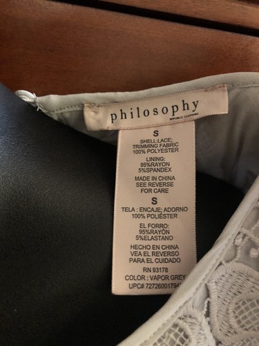 Philosophy size small gray lace top | eBay