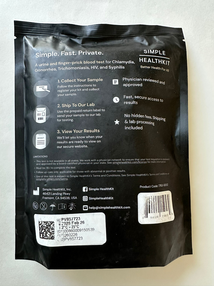 Expanded STD Test Kit Simple Health Home Kit Self ..,SEALED Exp 02/26 ...