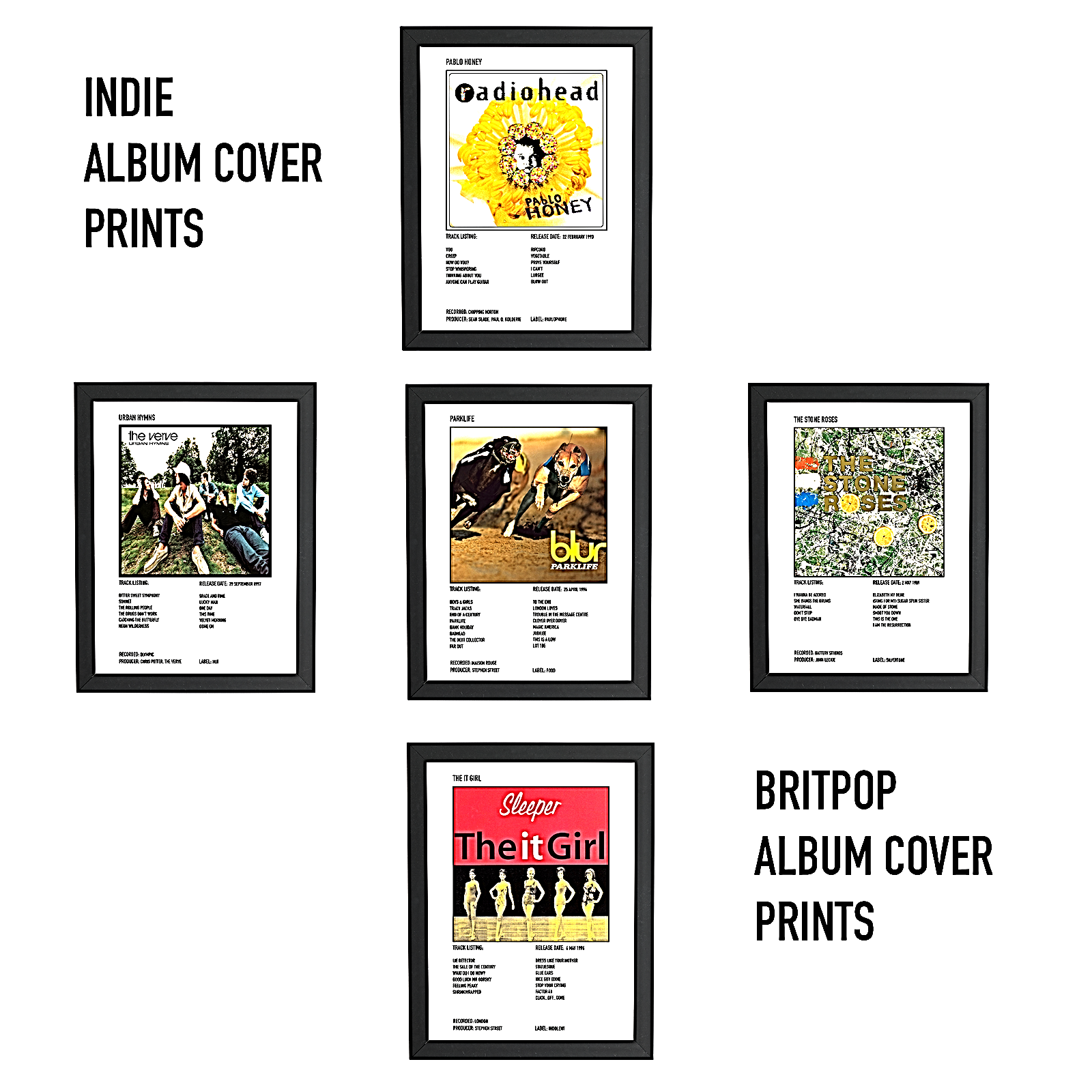 Polaroid Style Album Art Posters Indie Britpop Rock Loads to choose A3 ...