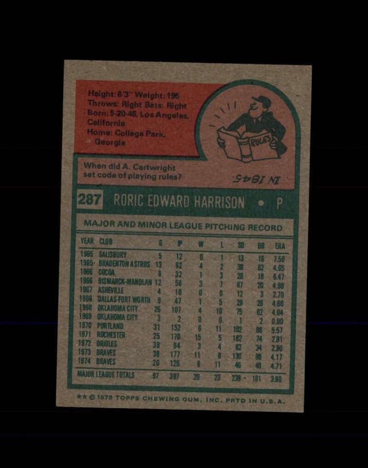 1975 Topps Baseball #287 Roric Harrison STARX 8 NM/MT CS89982 | eBay