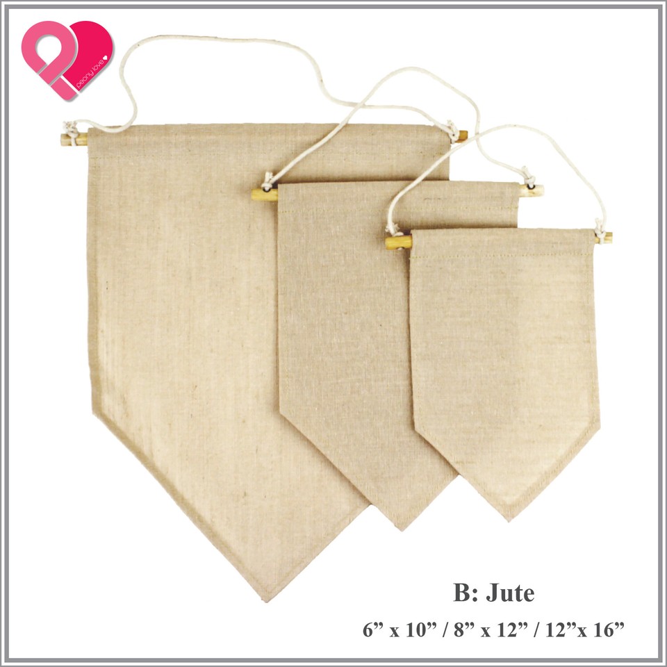 1-6 Laminated Burlap Canvas Jute Hanging Wall Pennant Banner Wooden Rod ...
