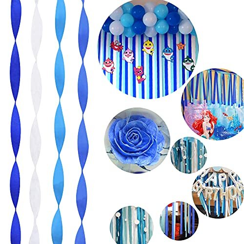 Blue Crepe Paper Streamers 8 Rolls 656 ft Crepe Paper Decorations for ...