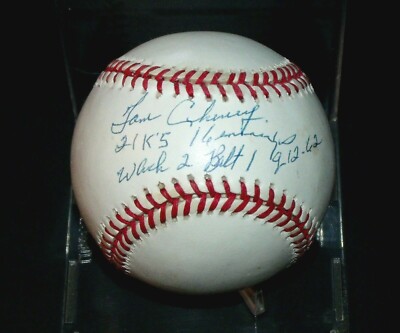 Rawlings OAL Tom Cheney Autographed Baseball “21 K's 16 Innings 9/12/62 ...