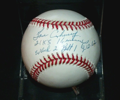 Rawlings OAL Tom Cheney Autographed Baseball “21 K's 16 Innings 9/12/62 ...