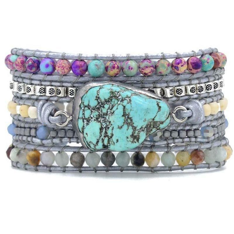 NWOT $80 ANANTA STONES "BOHO Chic" Turquoise Beaded Leather Wrap ...