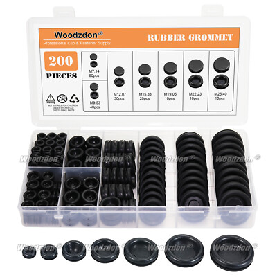 200pcs Black Rubber Grommet Assortment Sheet Metal Auto Body Firewall ...