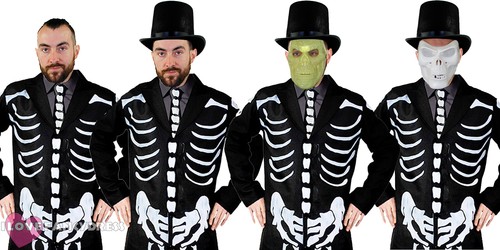 JAMES BONES COSTUME MENS LONG SKELETON COAT AND TIE BONE PRINT FANCY ...