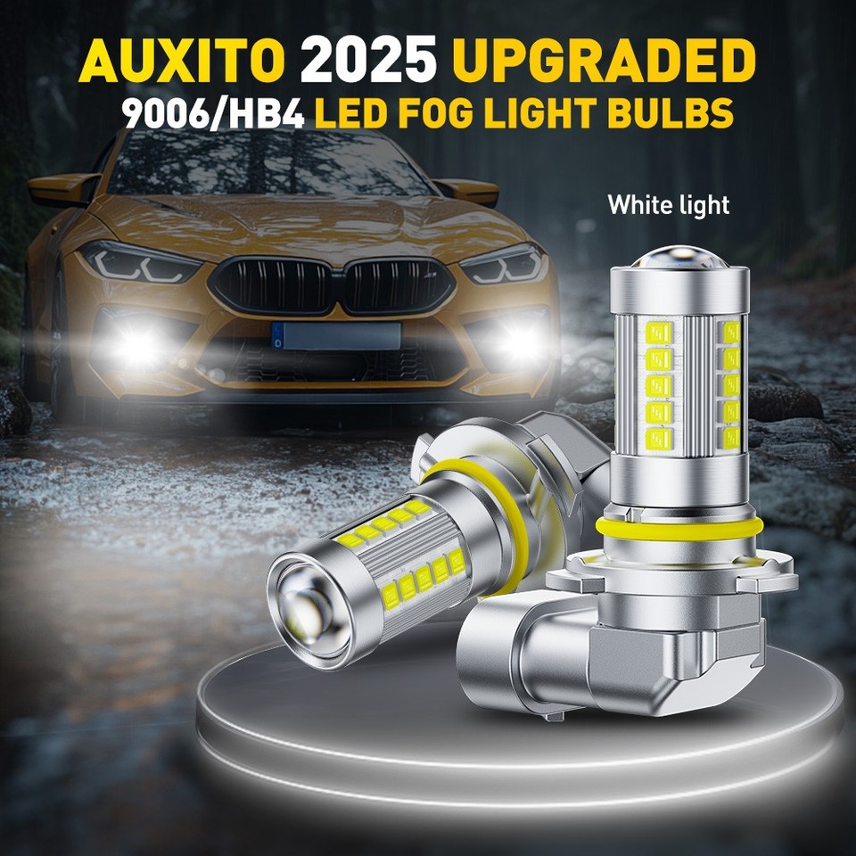 2x AUXITO 9006 HB4 LED Headlight Bulbs 72W 9000LM 6500K White Fog Light ...