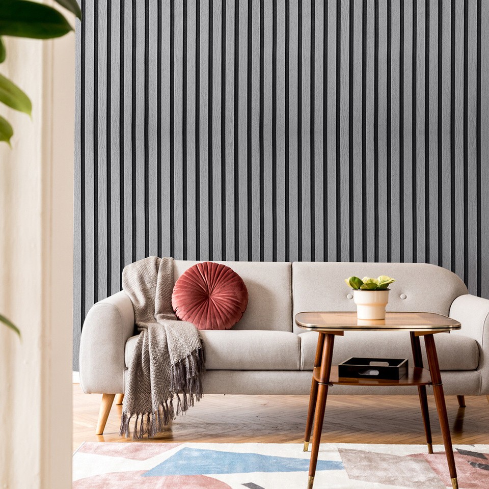 Wooden Slat Panelling Wallpaper DIY 3D Wood Panel Effect Stripes Wall ...