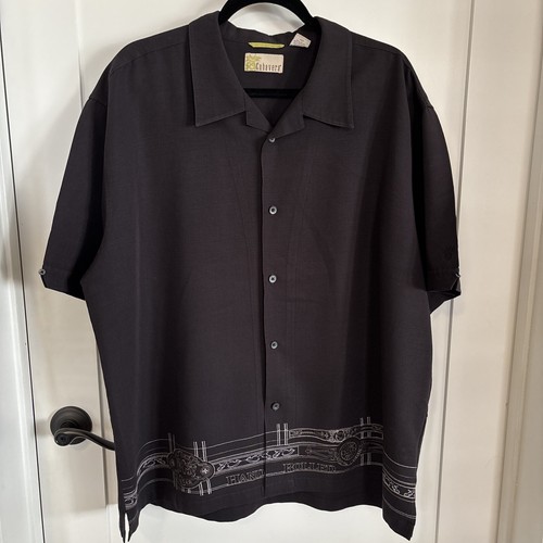 Men's Cubavera Black Geo Embroidered Panel Short Sleeve Shirt Size XXL ...