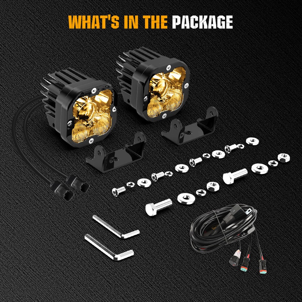 2PCS 3INCH Laser LED Work Light Amber Cube Pods Offroad Driving Lamp ...