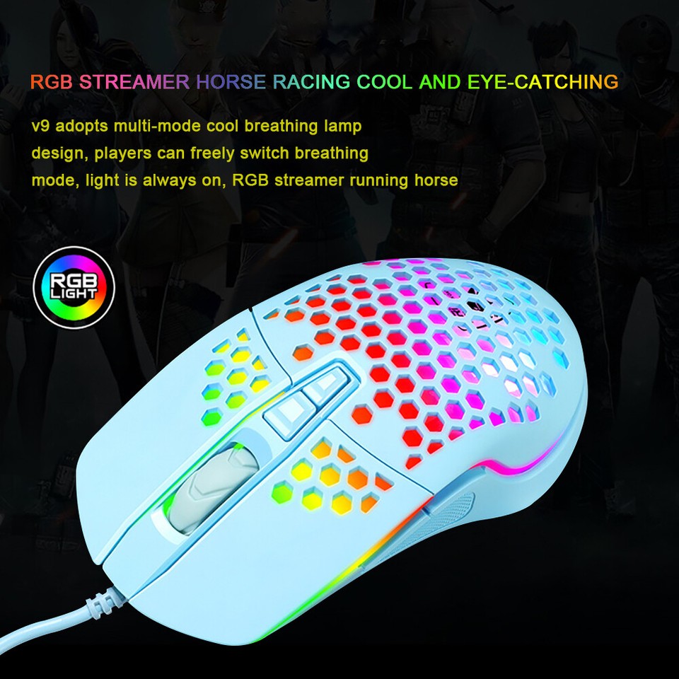 Gaming Mice Mouse 6400 DPI USB RGB Flowing Backlit Light Wired PC ...