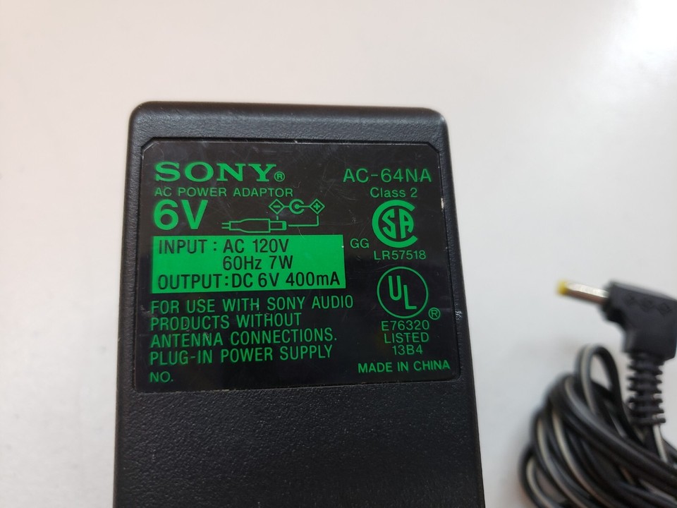 Sony AC Power Adaptor 6V AC-64NB Audio AC 120V DC 400mA cord part ...