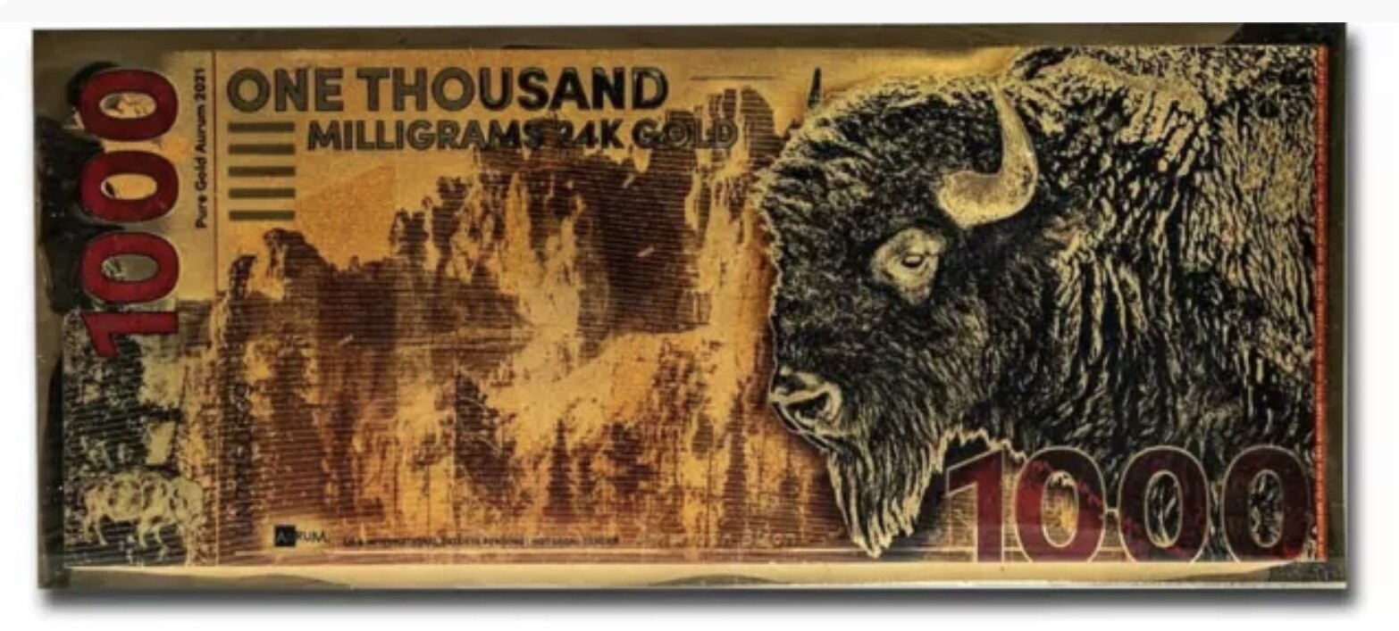 HOT DEAL! 2 x 1 Gram 999 Gold Multi-Color Bison 24K Aurum Notes 2000mg ...