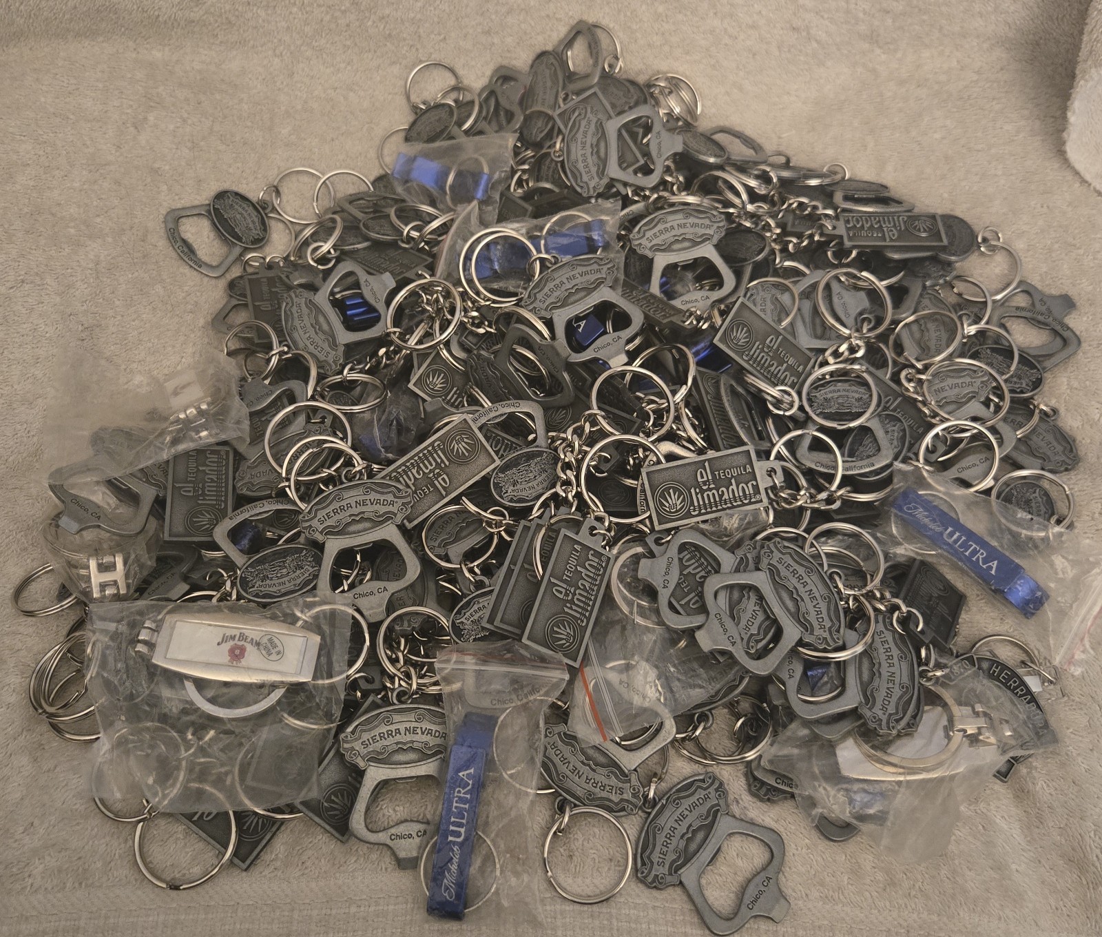 HUGE LOT OF 256 METAL KEYCHAINS AND BOTTLE OPENERS - ALL ALCOHOL ...