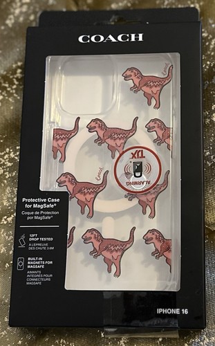 NIB Coach Rexy Glitter Dinosaur iPhone 16 Protective MagSafe Clear Case ...