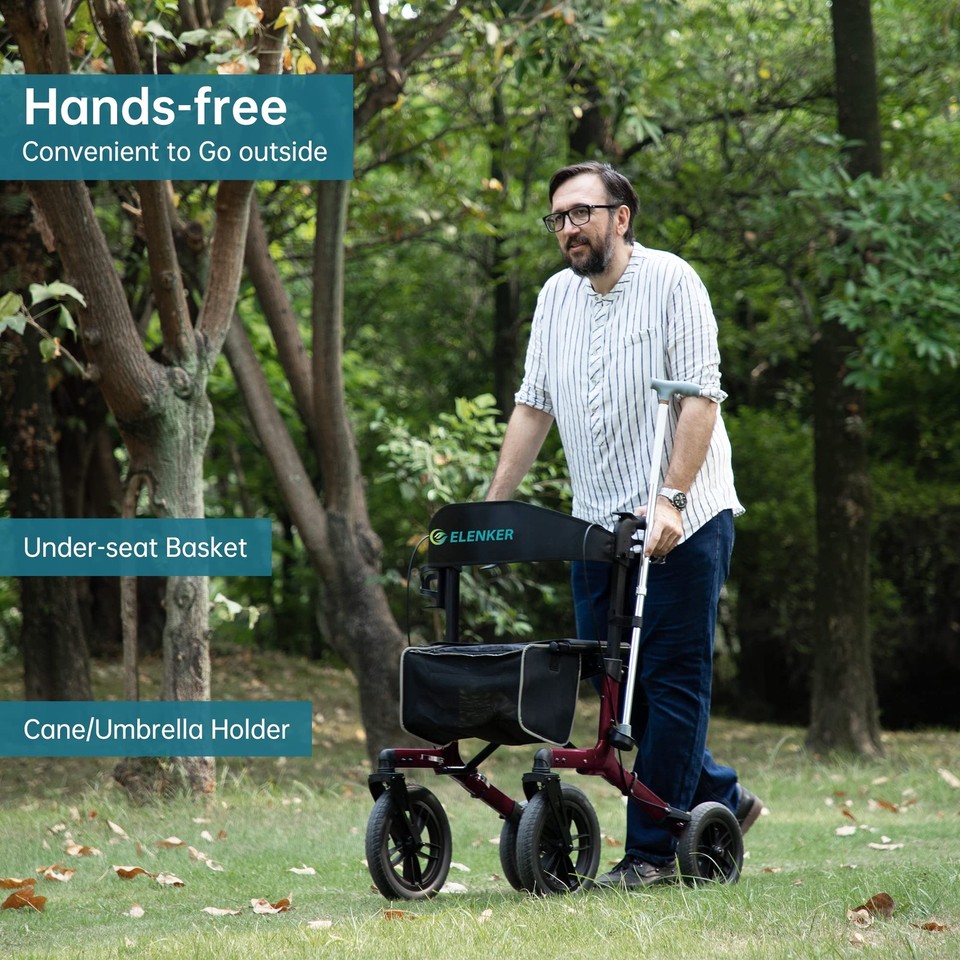 All-Terrain Rollator Walker with Non-Pneumatic Tire 12” Front Rubber ...