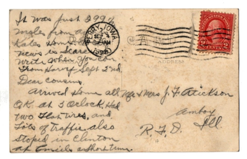 RPPC~1920~Perry, Iowa, IA~WILLIS AVE~BUSINESS SECTION~TO J.F. ATKINSON ...