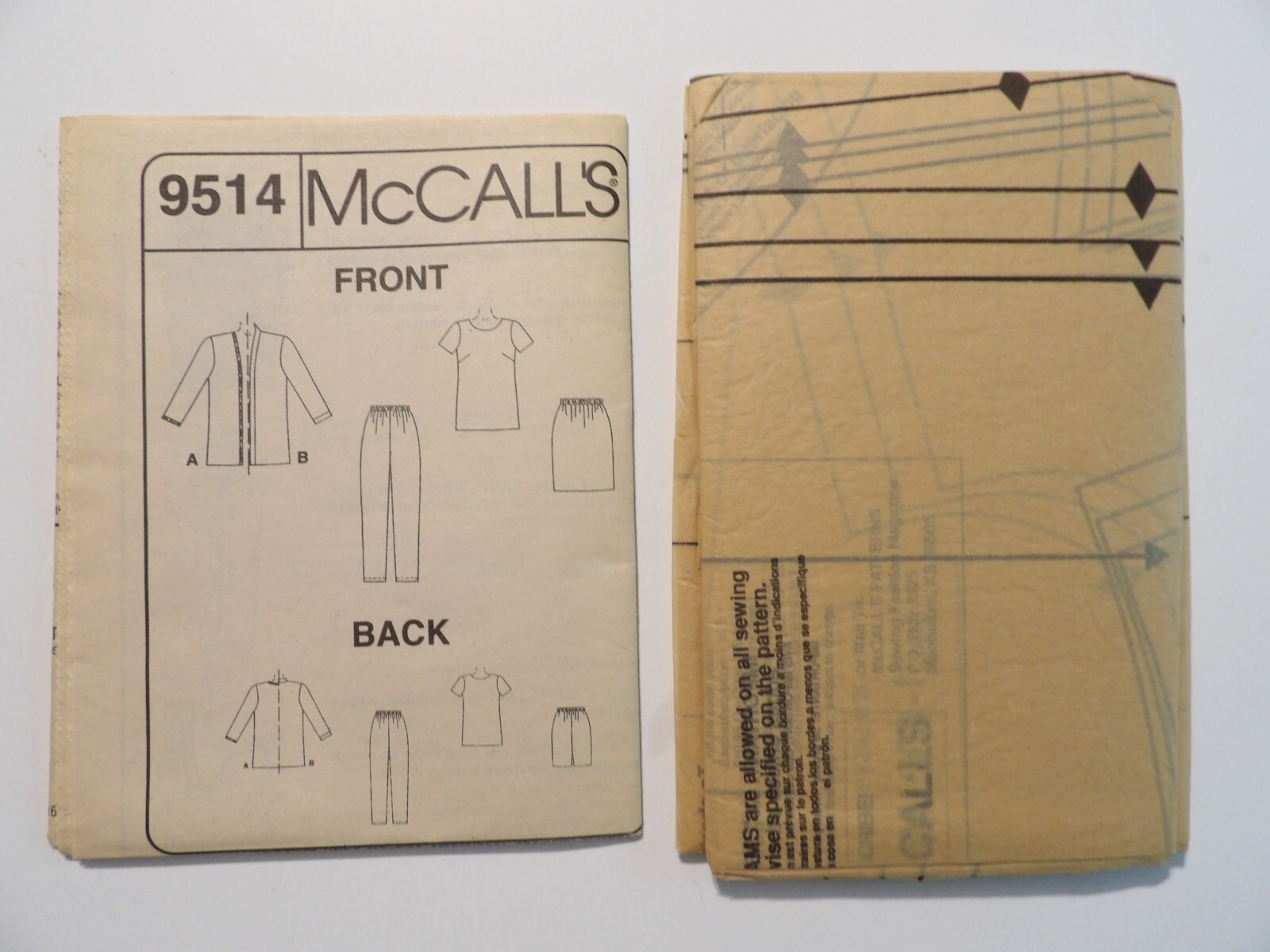 McCall's 9514 Sewing Pattern Misses Jacket Top Pants Skirt Size 10-12 ...