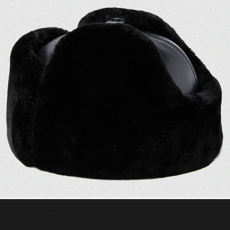 Men Leather Cap Ski Trapper Hat Russian Ushanka Cossack Thick Black ...