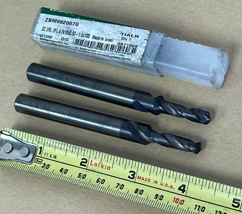 2 PCS WIDIA HANITA SC DRILL ZBM9920670 2FLUTE 6.7X10X0.93-1.5X100 TIALN ...