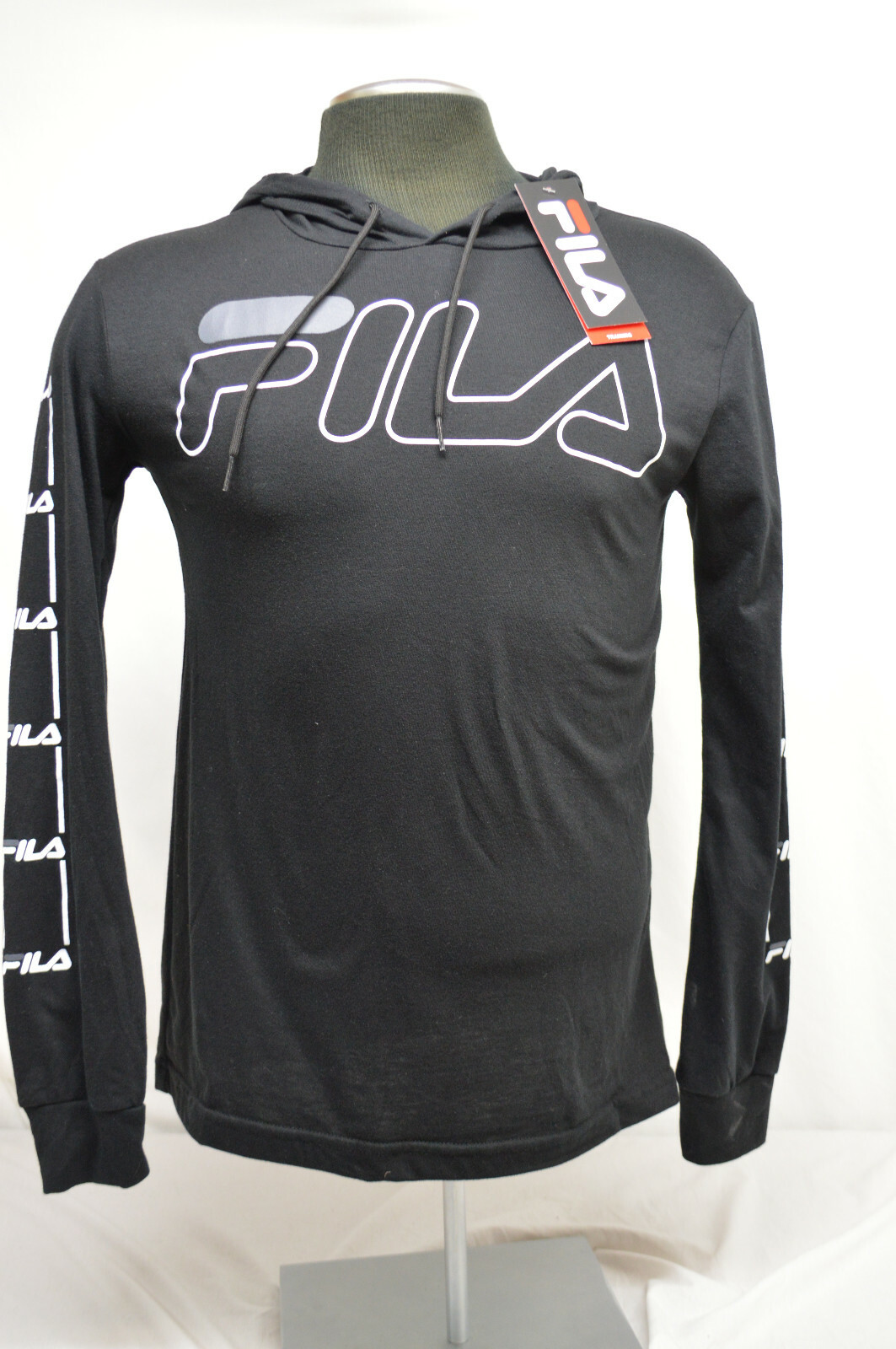 NEW Fila Men's Tag Jersey Hoody Black Classic Logo Long Sleeve Size Men ...