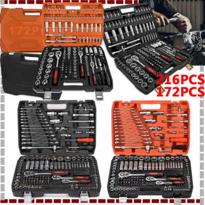 172/216PCS Socket Set 1/2" 3/8" 1/4"Ratchet Spanners Large Tool ...