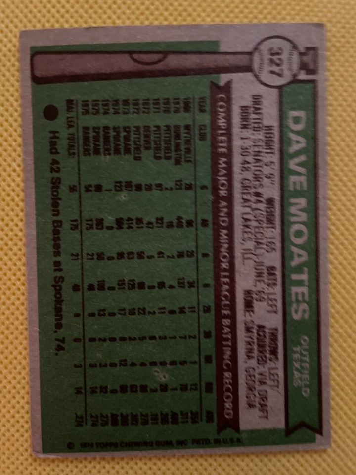 1976 TOPPS # 327 DAVE MOATES C | eBay