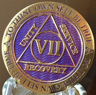 7 Year AA Medallion Purple Gold Plated Alcoholics Anonymous Sobriety ...