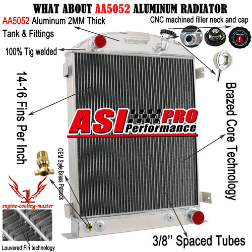 Full Aluminum 4 Row Radiator For 1930-1931 Ford Model A GM Chevy V8 ...