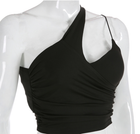 Sexy-Women One Shoulder Double Straps Sleeveless Fitted Crop Top (Small ...