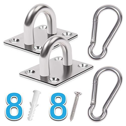 2PCS M8 Premium Heavy Duty Square Stainless Steel Pad Eye Hooks + 2PCS ...