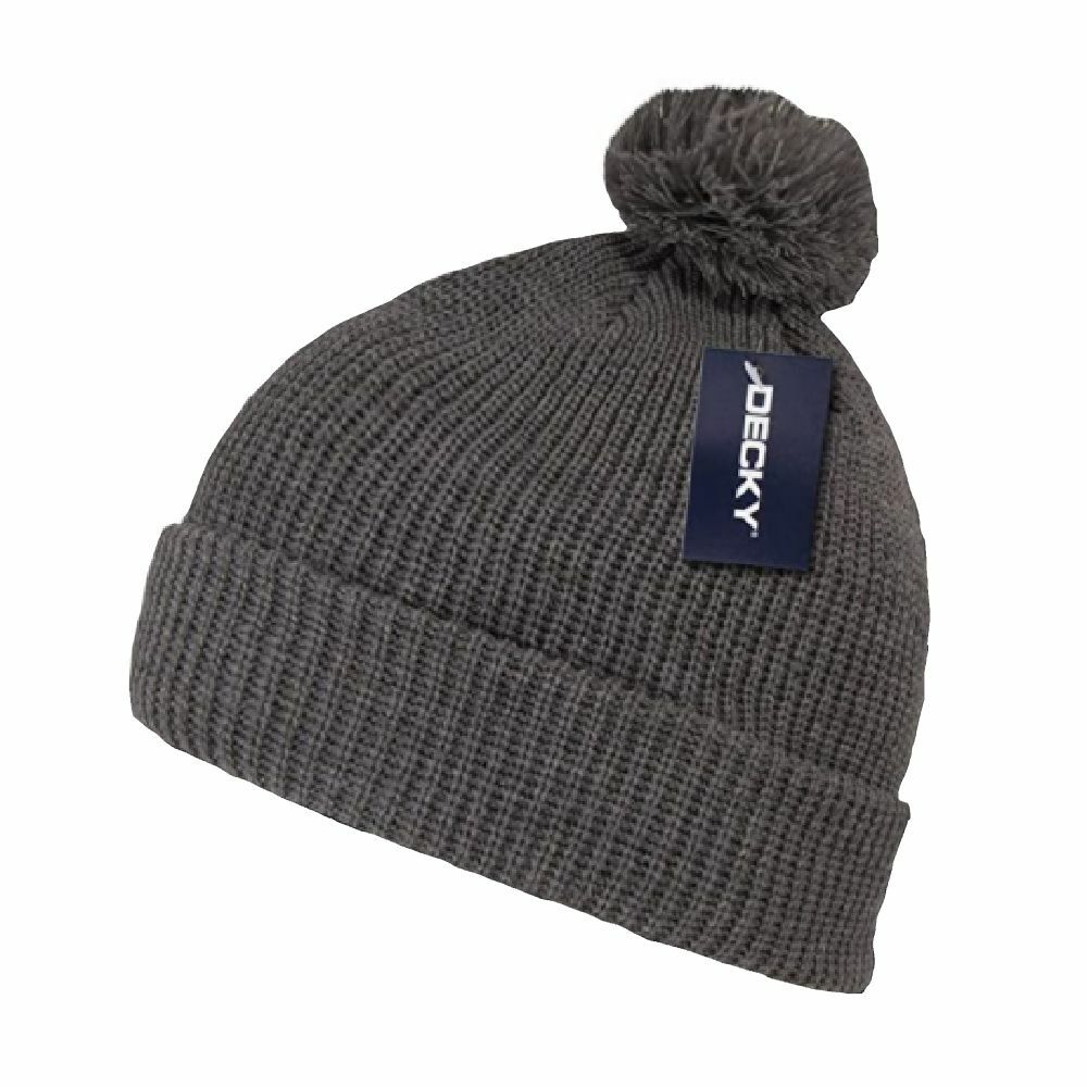 Solid Grey Gray Pom Beanie Knit Stocking Cap Skully Winter Hat Beanie ...
